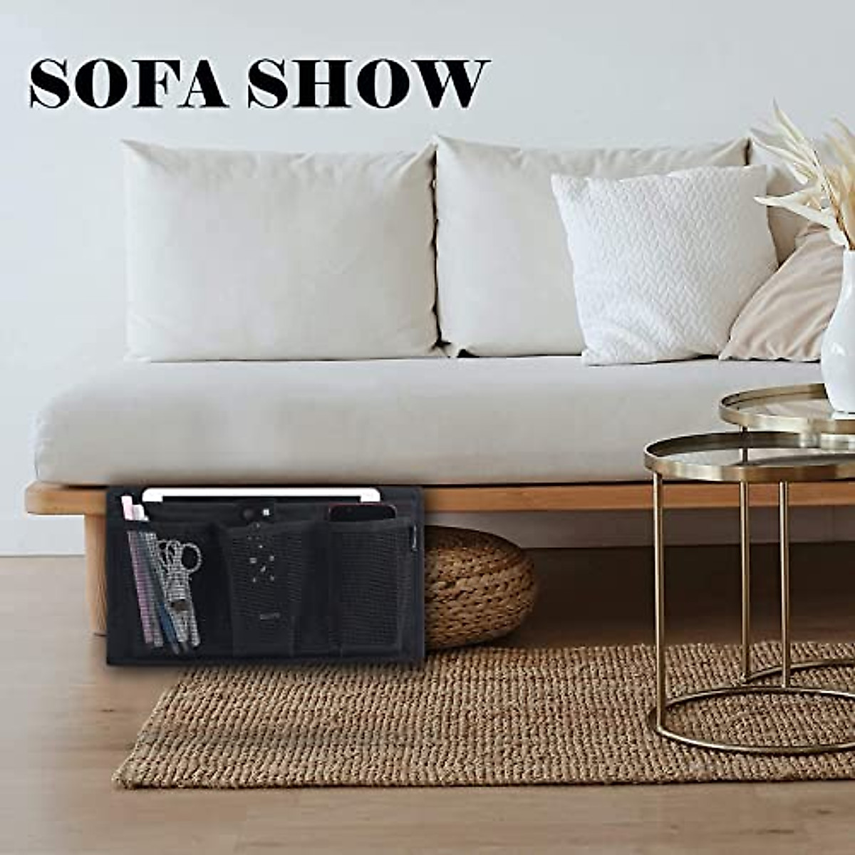 Gloppie Bedside Caddy Bed-Side Pockets Organizer Remote Holder for Bedside Organizer Bedside Pocket Storage Caddy Bedside Hanging Organizer with Pockets Table Cabinet Storage Organizer Black