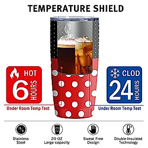 Hualvbul Polka Dot Bow Knot 20 Oz Stainless Steel Tumbler Leak Proof Tumbler with Straw and Lid, Travel Coffee Mug for Home Outdoor, Thermal Cups for Hot and Cold Drinks