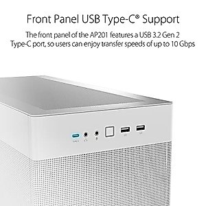 ASUS Prime AP201 33-Liter MicroATX White case with Tool-Free Side Panels and a Quasi-Filter mesh, with Support for 360 mm Coolers, Graphics Cards up to 338 mm Long, and Standard ATX PSUs