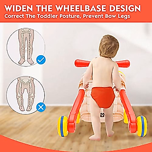 Baby Walker Sit-to-Stand Learning Walker Kids Activity Center Entertainment Table Lights & Sounds & Music & Rotating Gear & Rocket Rattle & Steering Wheel Educational Push Toy for Babies Toddlers(Red)