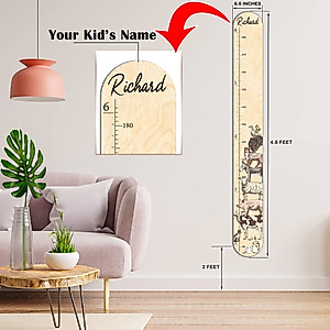 Personalized Wooden Growth Chart for Kids, Boys & Girls | Custom Height Measurement Wall Chart Ruler | Kids Bedroom, Playroom, Room Decor, Child's Room Decoration (Farm Friends)
