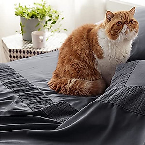 Bedsure Split King Sheet Set for Adjustable Beds - Soft Sheets for Split King Size Bed, 5 Pieces Hotel Luxury Grey Sheets Split King, Easy Care Polyester Microfiber Cooling Bed Sheet Set