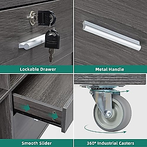 YITAHOME Wood Lateral File Cabinet, 2 Drawer Mobile Storage Cabinet, Fits A4, Letter and Legal, Printer Stand with Open Storage Shelves, Modern Filing Cabinet for Home Office, Grey