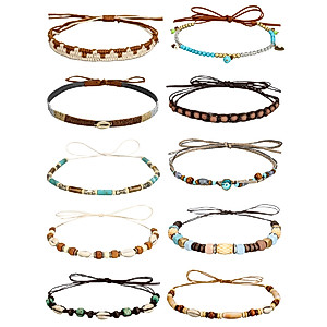 Zeyune 10 Pcs Cowboy Hat Bands Ethnic Western Hat Belts Rural Cowgirl Turquoise Hatbands Beaded Cowboy Hat (Novelty Style)