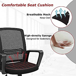 Office Chair Desk Chair Home Office Desk Chairs with Wheels, Mid Back Ergonomic Mesh Office Chair Computer Chair with Armrests for Adults, Teens