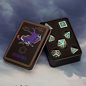 Metal DND Dice Set with Gift Box, RUNFNG 7 Pcs Polyhedral Dice Set for Dungeons and Dragons Dice, Blue Role Playing Dice, D and D D+D RPG Dice Set, D&D Dice Set D20 D12 D10 D8 D6 D4