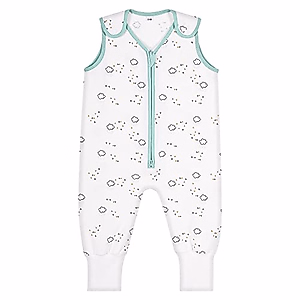 TILLYOU Toddler Sleeping Bag - 100% Cotton Toddler Wearable Blanket Sleep Sack Sleeveless Sleeping Bag TOG 0.5,Small Cloud,3T