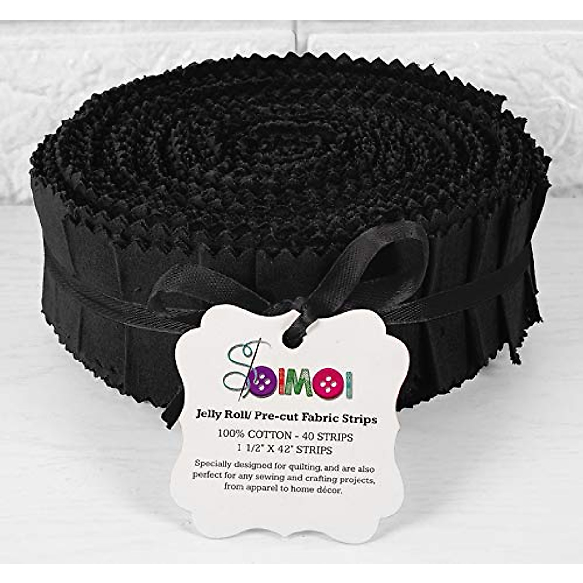 Soimoi 40Pcs Solid Black Precut Fabrics Strips Roll Up 1.5 Inches Cotton Jelly Rolls for Quilting
