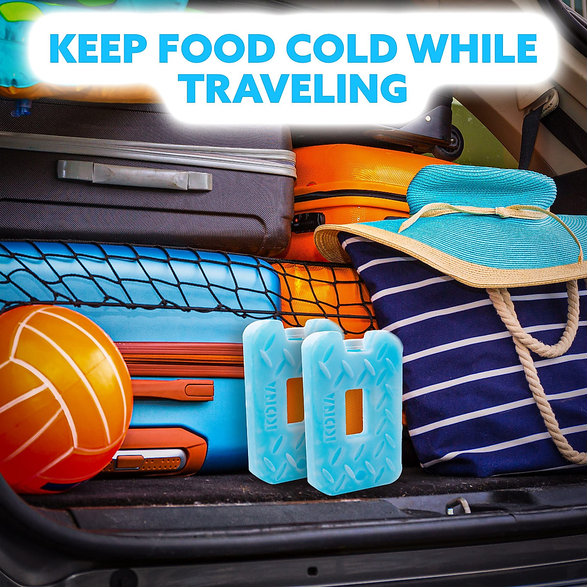 Kona Blue/Ice Ice Packs for Lunch Box - 2 lb Freezer Packs Compatible with Yeti Cooler Bags | Dry Ice Shock Pack, Long-Lasting Reusable Ice Packs for Lunch Bags (10" x 5.5" x 1.5" Pack of 4)