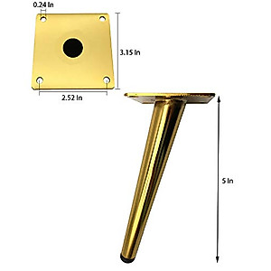 Bikani Golden Sofa Legs Round Solid Metal Furniture Legs Sofa Replacement Legs Perfect for Mid-Century Modern/Great IKEA hack for Sofa, Couch, Bed, Coffee Table (Golden Color, 5 Inches,Set of 4)