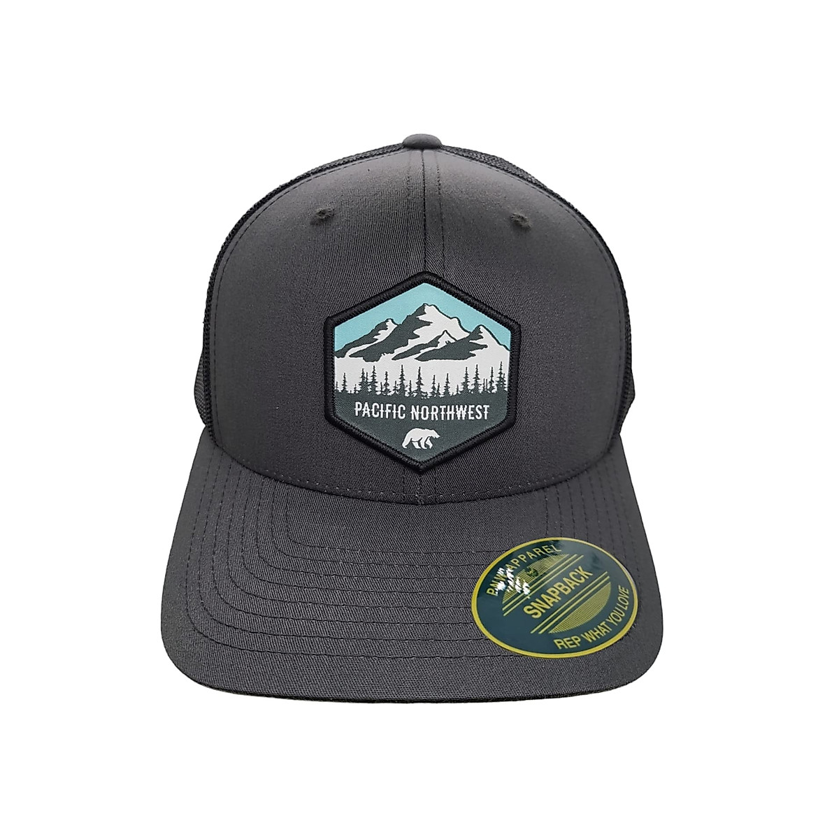 Pacific Northwest Trucker Hat w/mesh Backing and Pacific Northwest Woven Patch (Grey/Black)