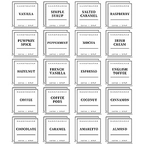 40PCS Coffee Syrup Labels for Coffee Bar, Coffee Station Syrup Dispenser Labels, Waterproof Labels for Coffee Syrup Bottles