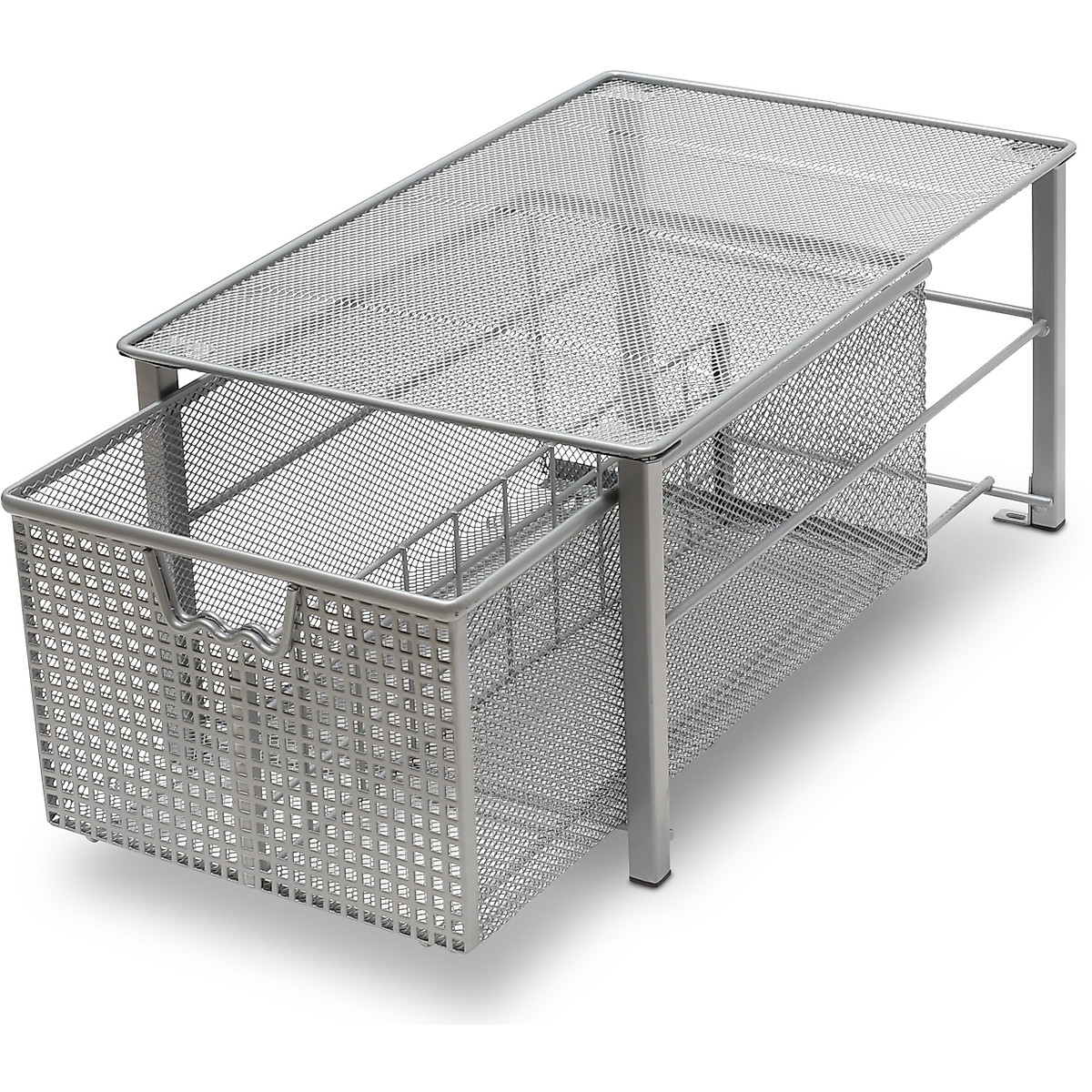 DecoBros Mesh Cabinet Basket Organizer with Split Card, Silver (Large - 10 x 15.8 x 7.5)