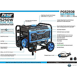 Pulsar 5,250W Dual Fuel Portable Generator with Switch and Go Technology, PG5250B