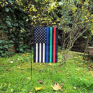 Mogarden Thin Blue Green Red Line Garden Flag, Double Sided 12.5 x 18 Inch, Support Police Military and Firefighters, Premium Burlap Small American First Responders USA Yard Flag