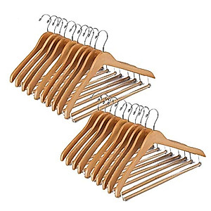 Quality Hangers Wooden Hangers Beautiful Sturdy Suit Coat Hangers with Locking Bar Glossy Natural Wood (20)