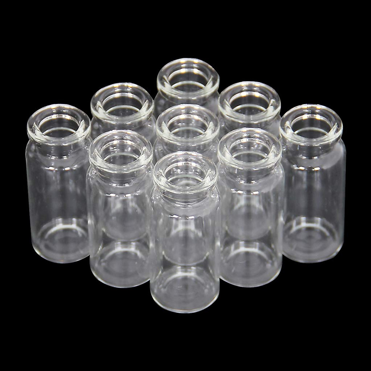 10ml Clear Glass Vials-2-1/2 Dram Clear Glass Headspace Vials with Black Plastic-Aluminum Flip Caps and Rubber Injection Stoppers, 100 Pack, 20mm Flat Bottom Lab Vial