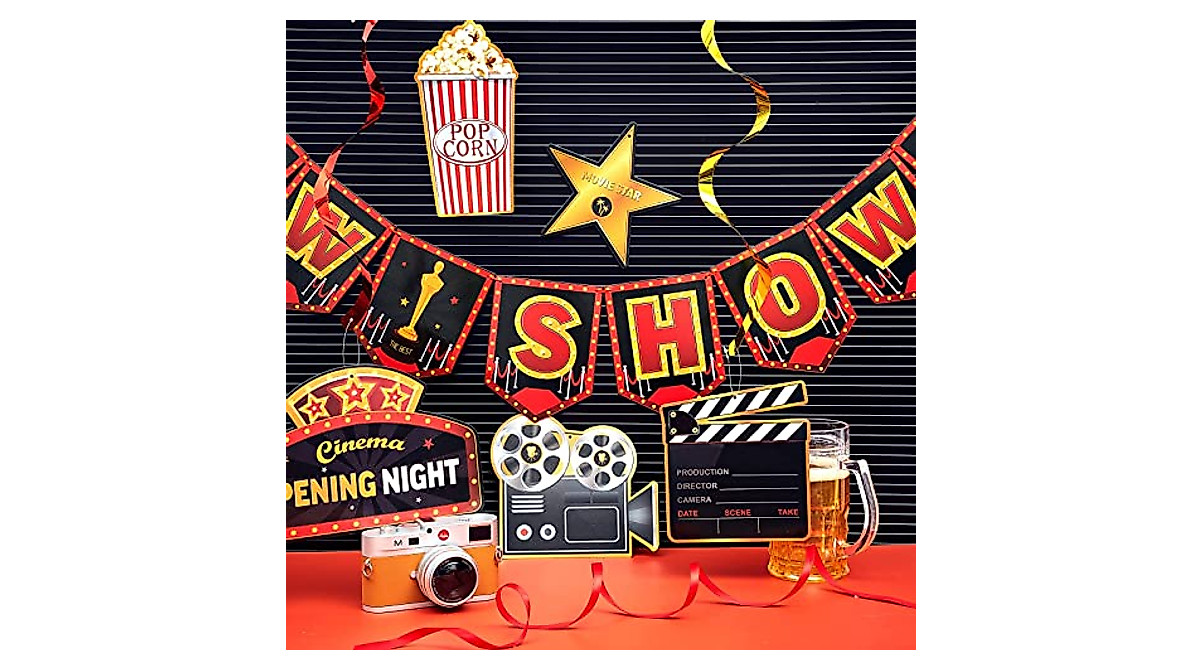 Movie Night Decorations Kit: Now Showing Banner & Swirls