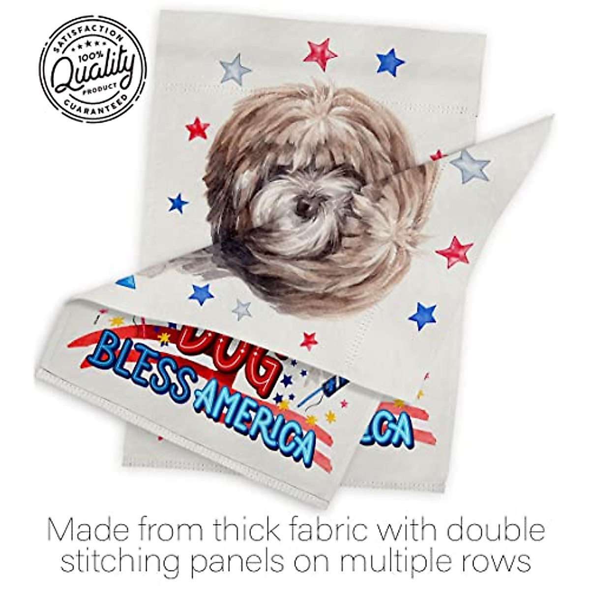 Breeze Decor Patriotic Brindle Tibetan Terrier Garden Flag-Set Wood Dowel Dog Puppy Spoiled Paw Canine Fur Pet Nature Farm Animal Creature House Banner Small Yard Gift Double-Sided, Made in USA