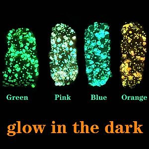 MEICOLY Glow in The Dark Body Face Glitter Gel,Luminous Halloween Sequins Chunky Glitter, Self-Adhesive Neon UV Blacklight Glitter for Body Face Hair Festival Sparkling Body Glitter for Women,Orange