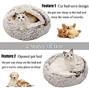 Calming Dog Beds & Cat Cave Bed with Hooded Cover,Removable Washable Round Beds for Small Medium Pets,Anti-Slip Faux Fur Fluffy Coved Bed for Improved Sleep,Fits up to 15/25 lbs (Small,20"x20")