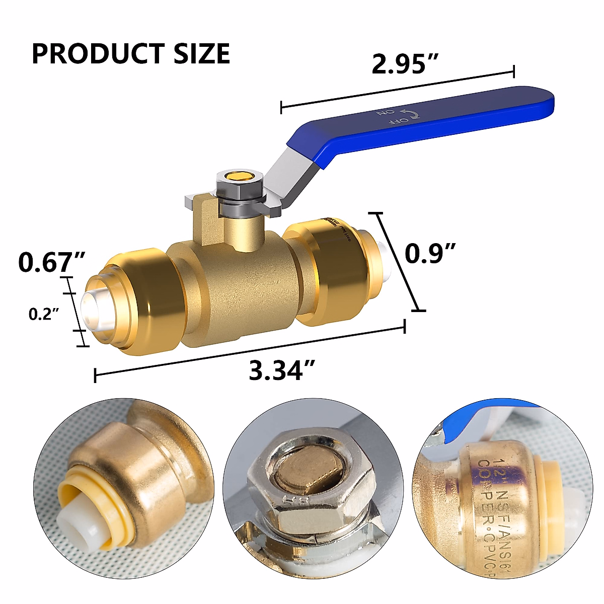 Hourleey 2 Pieces 1/2 Inch Push-Fit Full Port Ball Valve for Hot and Cold Water with Disconnect Clip, Water Stop Shut Off, 1 Piece Each