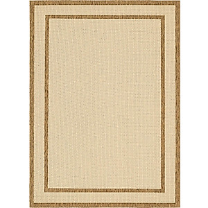 Unique Loom Outdoor Border Collection Area Rug - Border (7' 10" x 11' 4" Rectangle, Beige/ Brown)