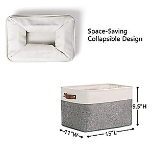 DULLEMELO Collapsible Bundle Baskets 3 Medium Baskets 15"x11"x9.5" + 2 Narrow Baskets 15"x6"x5.5"（White&Grey)