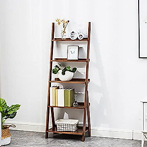 Maydear Bamboo Ladder Shelf, 5-Tier Trapezoid Bookshelf, Storage Rack Shelves, Wall Shelf Flower Stand, for Living Room, Kitchen, Office, Balcony