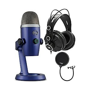 Blue Yeti Nano USB Microphone (Vivid Blue) with Headphones and Knox Gear Pop Filter Microphones