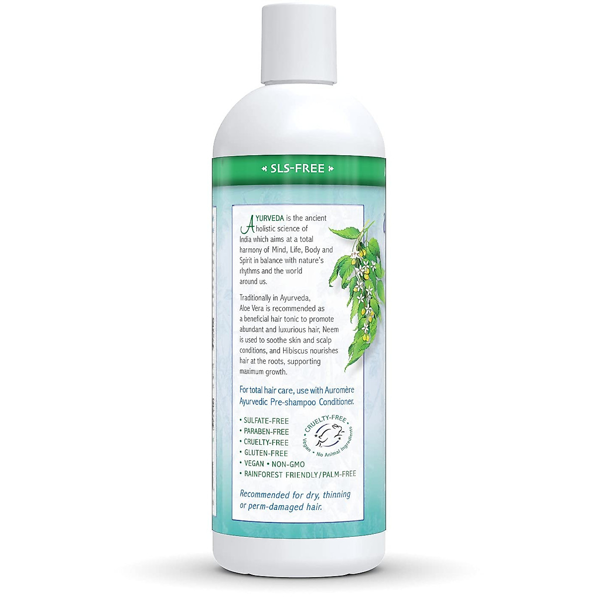 Auromere Ayurvedic Shampoo, Aloe Vera Neem - Vegan, Cruelty Free, Non-GMO, Natural, Gluten Free, Sulfate Free, Paraben Free for Dry to Normal Hair (16 fl oz), 1 Pack