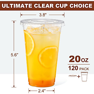 AOZITA 120 Sets - 20 oz Clear Plastic Cups with Lids, Disposable Cups With Straw Slot Lids for Cold Drinks, Milkshake, Smoothie, Iced Coffee and TO-GO Drinkings