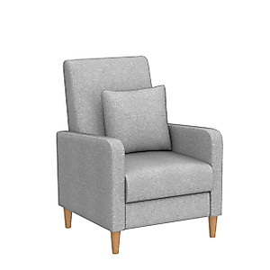 COLAMY Modern Upholstered Accent Chair Armchair with Pillow, Fabric Reading Living Room Side Chair,Single Sofa with Wood Legs, Light Grey