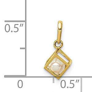 14K Yellow Gold Square Geometric Freshwater Cultured Pearl Necklace Charm Pendant Only