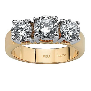 PalmBeach Yellow Gold-Plated Round Cubic Zirconia 3-Stone Bridal Ring Sizes 5-10 Size 8