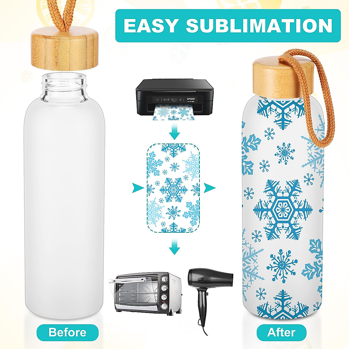 Uiifan 10 Pcs 20 oz Sublimation Glass Blanks with Bamboo Lid and Portable Rope Sublimation Glass Water Bottle Leakproof Sublimation Cups Glass Outdoor Travel Sublimation Tumblers for Heat Press
