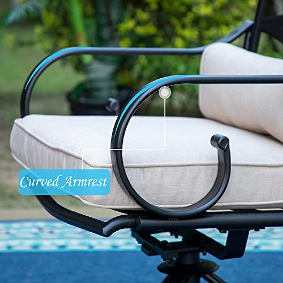 MFSTUDIO Patio Dining Chairs Set of 2,Heavy Duty Metal Outdoor Swivel Dining Chairs with Seat & Back Cushion (Color: Beige) Supports 300lbs for Lawn, Garden (Black Frame)