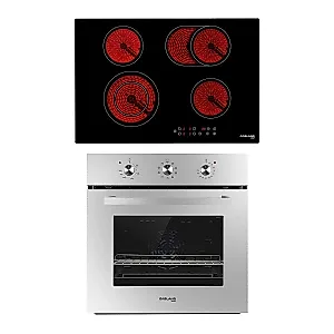 GASLAND Chef CH77BF 240V 4 Burner 30" Electric Ceramic Cooktop Kitchen Package, Comes with ES609MS 24" Electric Single Wall Oven