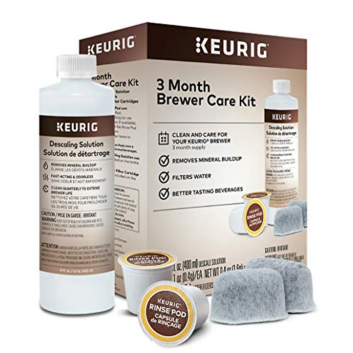 Keurig K-Supreme SMART Coffee Maker, Gray & 3-Month Brewer Maintenance Kit Includes Descaling Solution, Water Filter Cartridges & Rinse Pods, Compatible Classic/1.0 & 2.0 K-Cup Coffee Makers, 7 Count