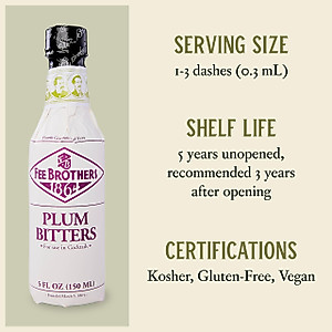 Fee Brothers Plum Cocktail Bitters - Aromatic Cocktail Mixer & Concentrated Flavoring, Gluten Free, Vegan-Friendly, 5 fl oz