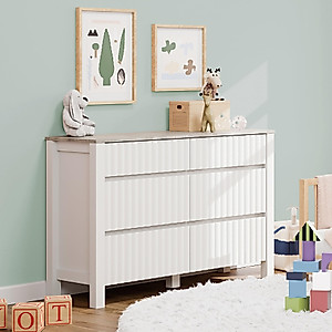 WAMPAT 6 Drawers Nursery Dresser Chest for Bedroom, Baby Dresser Changing Table Wood Closet with Storage Organizer Cabinet with Wide Drawers for Kid's Room Living Room, Nursery,Entryway,White