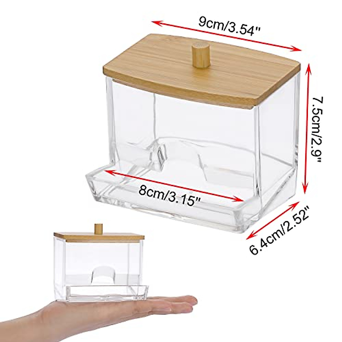 Hipiwe Acrylic Q-Tip Holder with Bamboo Lid - Clear Q-Tips Dispenser Bathroom Containers Canister Cotton Swab Holder Bathroom Countertop Storage Organizer for Q-tip Cotton Swab