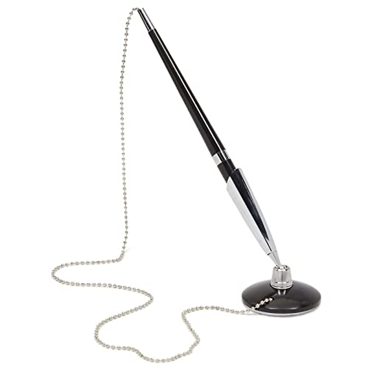 Juvale 3-Pack Desk Pen with Chain for Business Counter, Adhesive Security Pen Holder with Ball Chain for Front Desk, Reception, Bank, Hotel Lobbies (0.5mm Ball Point) Black