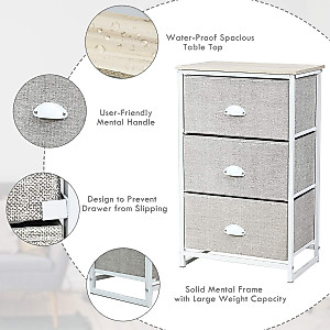 Giantex Dresser Storage Tower Nightstand W/Fabric Drawers, Sturdy Steel Frame and Wood Top Organizer Unit for Bedroom, Living Room, Entryway,Closets End Table Storage Unit (29’’(H), White)