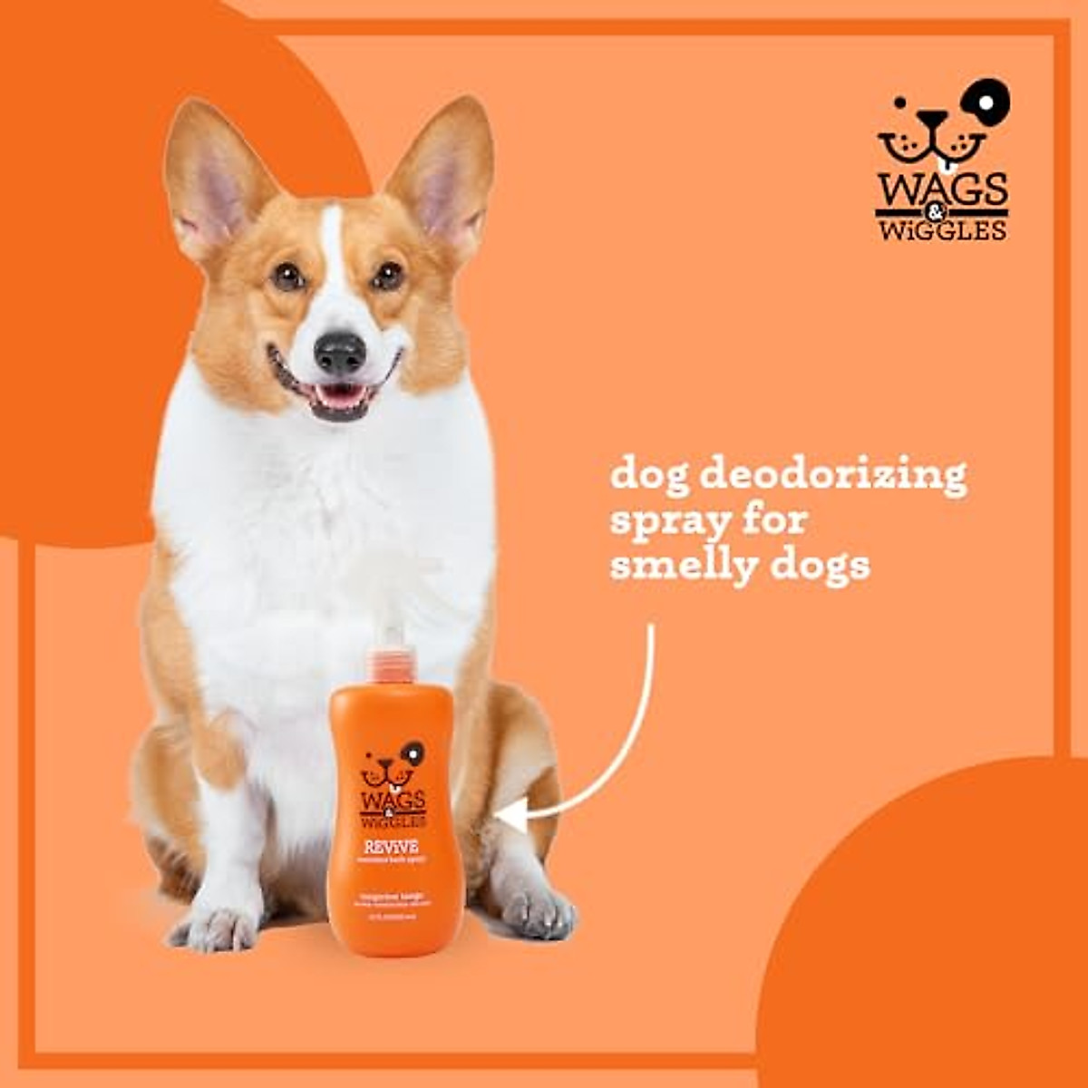 Wags & Wiggles Revive Waterless Bath Spray for Dogs | Waterless Dog Shampoo Dog Spray Dog Deodorizing Spray for Smelly Dogs in Tangerine Tango Scent, 12 oz