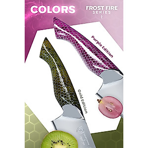 Dalstrong Chef Knife - 8 inch - Frost Fire Series - Frosted Amethyst Edition - HC 10CR15MOV Stainless Steel Kitchen Knife - Sand Blasted Frosted - Fuschia Honeycomb Handle - Sheath - NSF Certified