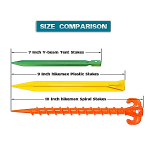 Hikemax 10 Pack Plastic Tent Stakes - 9 Inch Heavy Duty Beach Tent Pegs Canopy Stakes - Essential Gear for Camping, Backpacking, Gardening and More