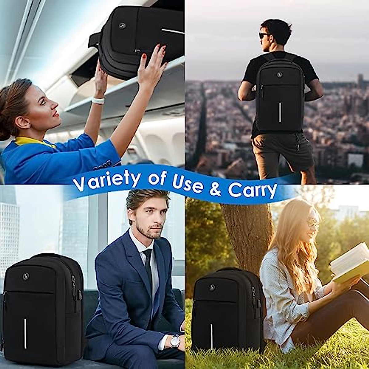 OIWAS Travel Laptop Backpack, Lightweight Business Work Backpack for Men 15.6inch Carry On Backpack with USB Port, 32.8L Large Airline Approved Laptop Daypack (Black)