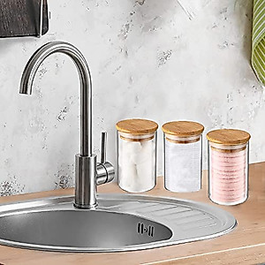 Dourami Qtip Holder for Cotton Ball,3 PCS,Cotton Swab,Apothecary Jars,Glass Bathroom Accessories,Bathroom Organizer Set With Bamboo Lid,Vanity Organizer And Storage,Vanity Makeup Organizer