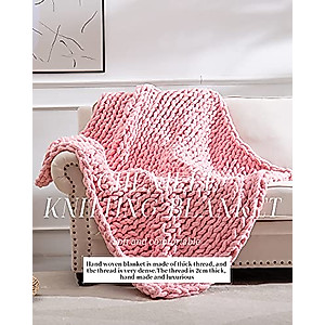 SPAOMY Chunky Knit Blanket Chenille Handmade Throw Blanket Cozy Warm Blanket for Bed Couch Home Decor(60x60 in,Pink)